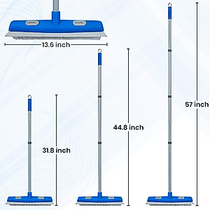 Hair Removal Broom for Fur Remover Pet Hair Rubber Broom Carpet Rake Silicone Floor Brushes with Squeegee-Blue
