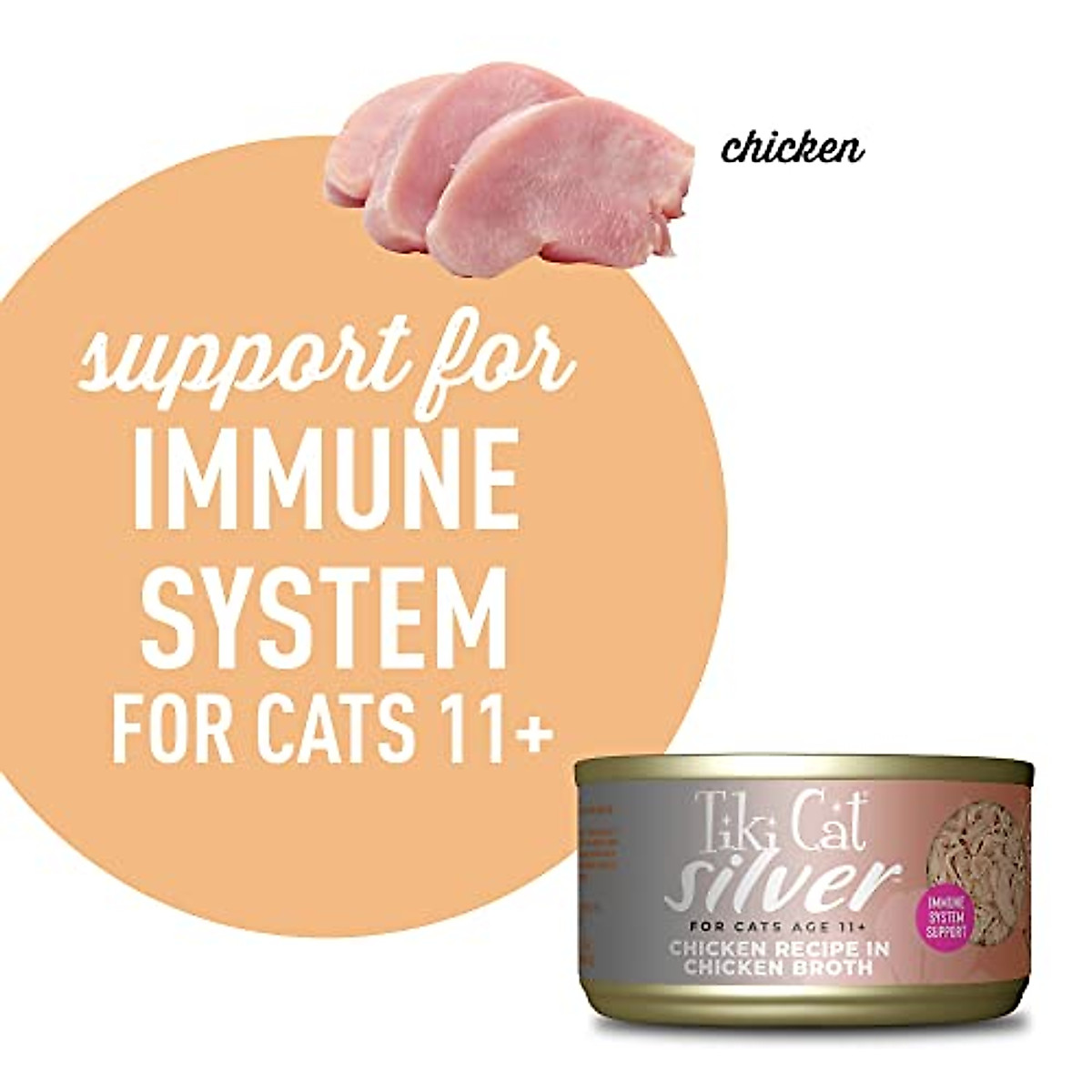 Tiki Cat Silver Wet Cat Food for Seniors, Chicken, 2.4 oz. Cans (6 Count)