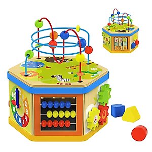 TOP BRIGHT Wooden Activity Cube, Educational Toys for 1 One Year Old Girls and Boys, Baby Girl First Birthday Gifts