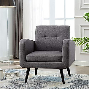 Accent Chairs for Living Room, Living Room Chairs, Mid Century Modern Fabric Chairs, Arm Chairs, Dark Gray, Set of 1