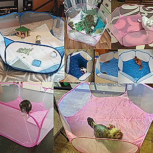 kathson Playpen for Small Animals Cage Tent, Breathable&Transparent Pets Playpen Folding Exercise Pop Open Outdoor/Indoor Portable Fence with Carrots for Guinea Pig Hamster Rabbit Rat Gerbils(Blue)