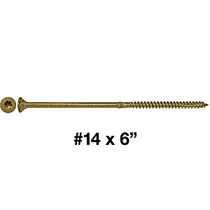 #14 X 6" Extra Long Bronze Star Wood Screw Torx/Star Drive Head (1 Pound - 25 Approx. Screw Count) - Multipurpose Torx/Star Drive Wood Screws