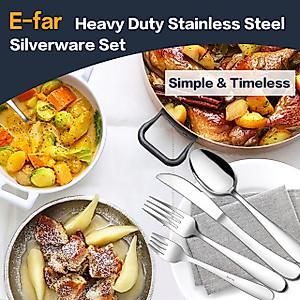 E-far 40-Piece Heavy Duty Silverware Set, Stainless Steel Flatware Cutlery Set for 8, Heavy Weight Tableware Eating Utensils Set for Kitchen Restaurant Wedding Party, Mirror Polished & Dishwasher Safe