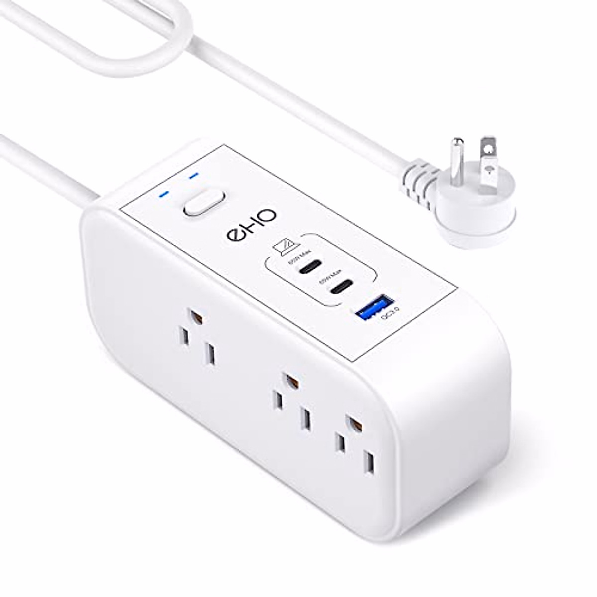 6FT PD 65W USB C Power Strip Surge Protector for Travel&Work, 9-in-1 Power Strip with 6 Widely AC Outlets&3 USB Ports, Overload Protection, Flat Plug, Wall Mount, Desk USB Charging Station, 1875W/15A