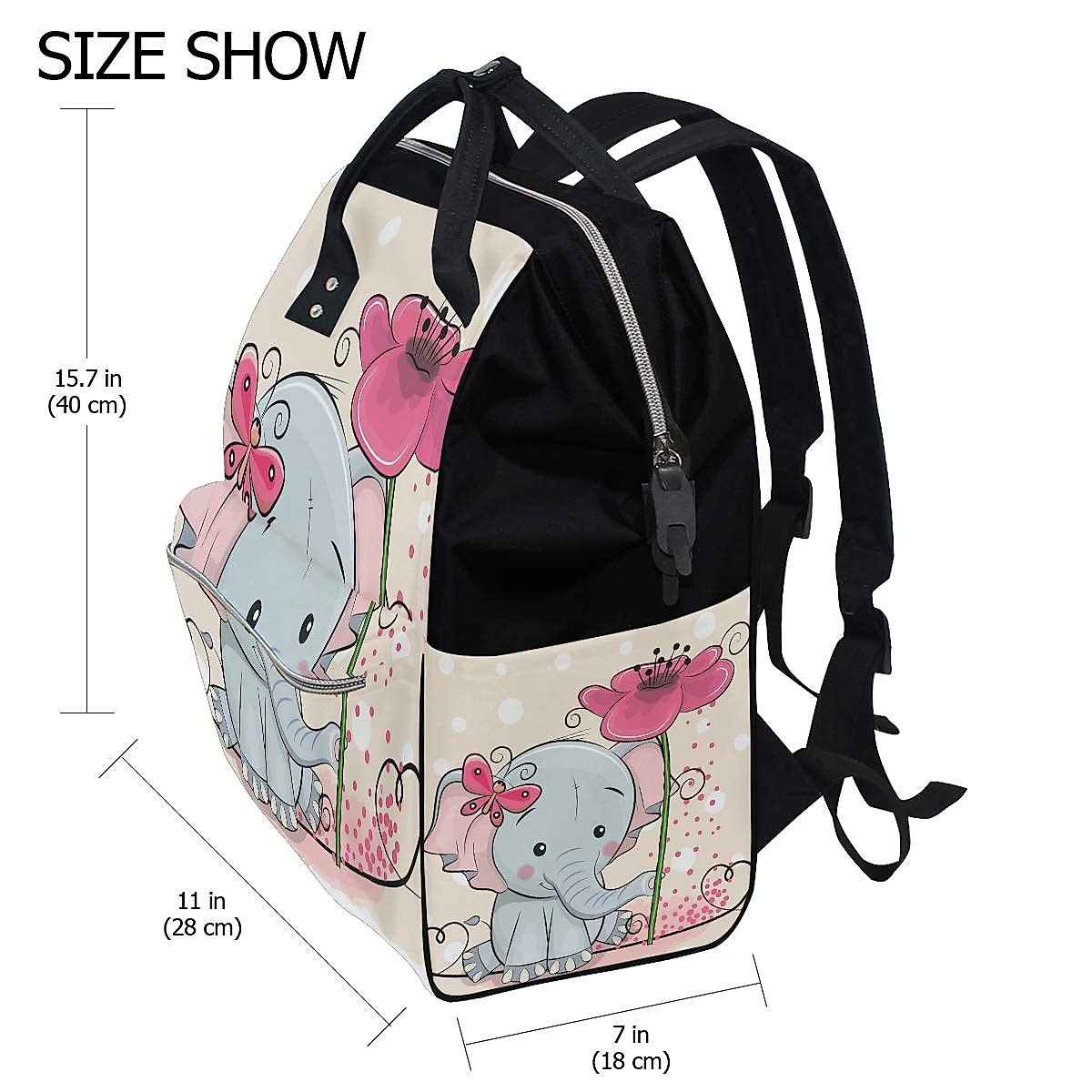 Lovely Elephant Butterfly Flower Diaper Bag Backpack Multi-Function Organizer Large Capacity Waterproof Nappy Bags for Mom Dad Women Men