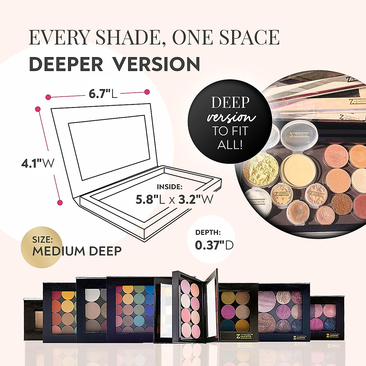 Deep Medium Z Palette Magnetic Makeup Palette, Empty Magnetic Palette, Universal Magnet makeup palette for Eyeshadows, Powders, Customizable Beauty Organizer with Clear Window
