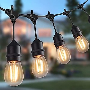 Outdoor String Lights, 48 FT S14 LED Patio Lights with 16 Plastic Edison (1 Spare), UL Listed Weatherproof Connectable Hanging Lights for Backyard Garden Cafe Porch Party Decor(Warm White)