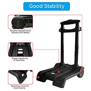 Folding Hand Truck Trolley 80Kg/176Lbs Heavy Duty Luggage Utility Cart with Rotate 4 Wheels Warning Sign Telescoping Handle Portable Fold Up Dolly Bungee Cord for Moving Shopping Travel(Black Pro)
