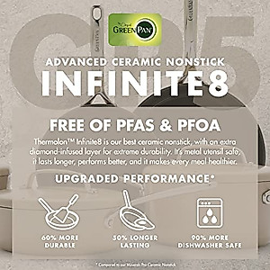 GreenPan GP5 Hard Anodized Healthy Ceramic Nonstick 14 Piece Cookware Pots and Pans Set,Heavy Gauge Scratch Resistant,Stay-Flat Surface, Induction, Mirror Finish Handle,Oven Safe,PFAS-Free,Taupe