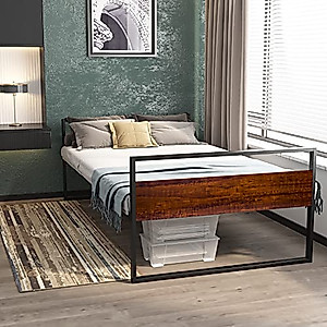 Weehom Metal Platform Bed Frame with Modern Wood Headboard 12" Under Bed Storage Twin DayBed Frame Steel Slat Support Noise Free,No Box Spring Needed