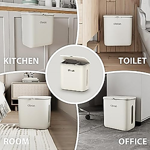 Kitchen Trash Can for Counter Top or Under Sink, 3.2 Gallon Large Capacity Dry and Wet Separation Hanging Trash Bin for Cupboard/Bathroom/Office, Kitchen Waste Bin with Scraper and Liquid Container