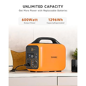 Runhood Solar Generator Rallye 600 Pro, 1296Wh Portable Power Station Hot Swappable Energy Bar Backup Batteries(4*EB324), 110V/600W AC Outlet for Outdoors Camping Travel, Home Use, Emergency, CPAP