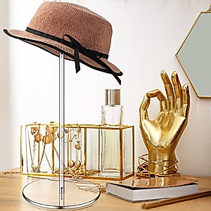 2 Set Clear Acrylic Hat Stand and Wig Display Rack Hat Stands for Display Hat Pedestal Stand Round Barbell Pedestal Display Riser Wig Display Holder for Hat Watch(12 Inch in Height, Round Bottom)