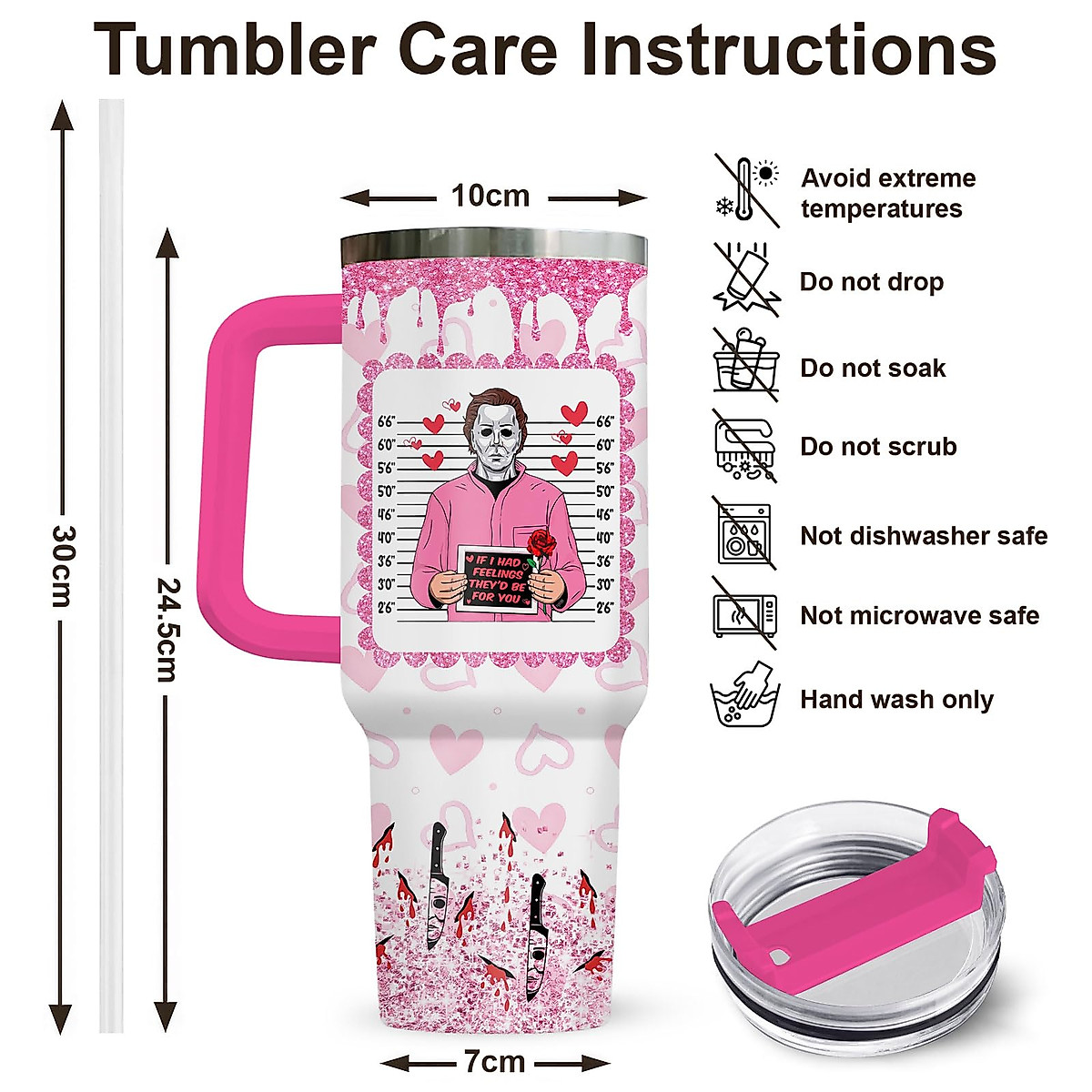 GEPOSTORE Valentines Gifts for Him Her, Horror Character 40 Oz Tumbler with Handle, Scary Cup, Halloween Movie Characters Mug, Gifts for Horror Fans