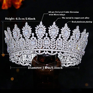 Aoligrace Luxury Cubic Zirconia Wedding Round Tiaras CZ Queen Princess Large Crowns Pageant Hair Jewelry Gifts for Women Wife