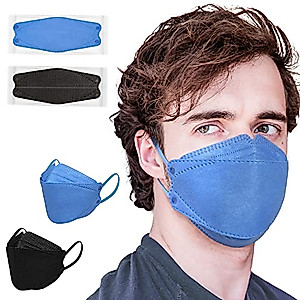 Brodio 3D Face Mask 30 Packs - Individually Wrapped Safety Mask Multicolor Breathable Disposable 4-Ply Face Mask with Elastic Ear Loops for Men & Women (Black+Blue)