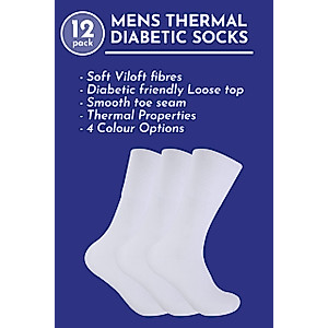 12 Pack Mens Viloft Non Binding Thermal Diabetic Socks | Sock Snob (7-12, Grey)