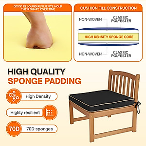 RULAER Patio Chair Cushion 20X20X4 Inch Outdoor Waterproof Seat Cushions Indoor Firm Yet Comfortable Square Dining Chair Pads Double Piping Washable Chair Pad (20x20x4（2pc）, Black)