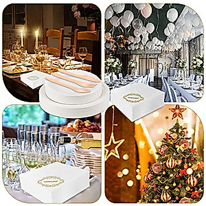 HOMURG Party Paper Plates and Napkins & Cups & Cutlery Set, 240 PCS Compostable Dessert & Dinner Plate + Napkin + Cup + Flatware, Disposable Christmas Birthday Plates and Napkins for 30 Guests