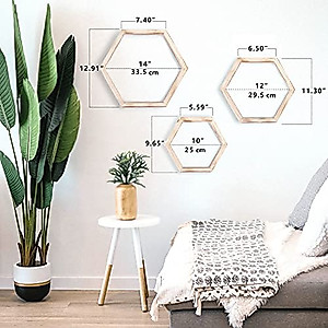 ZENGAOOU Hexagon Floating Shelves, Set of 3 Wall Mounted Wood Farmhouse Storage Honeycomb Wall Shelf Bathroom Home Decor for Kitchen, Bedroom, Living Room, Office - Light Brown