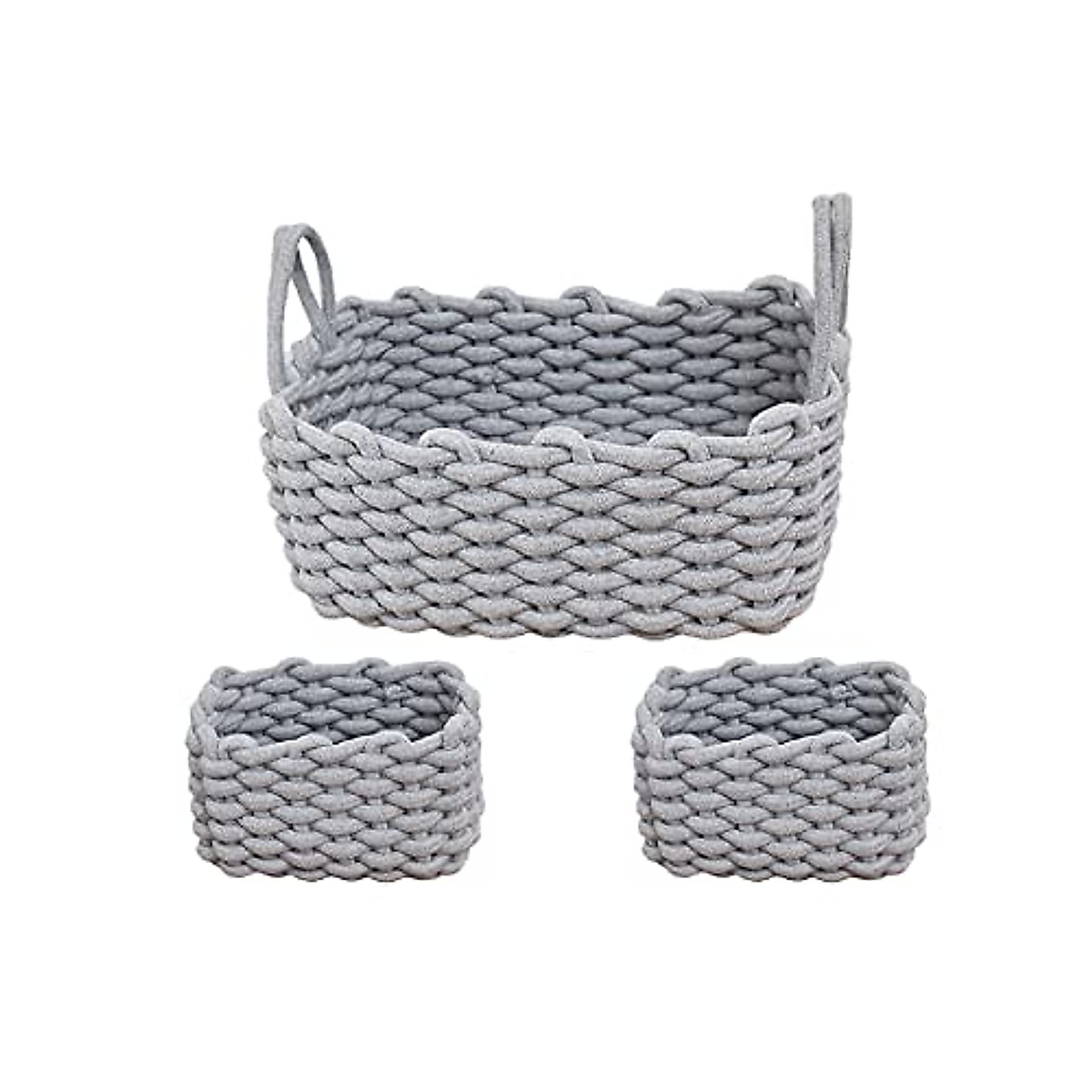 Woven Baskets, Set of 3 for Home, Office, Dorm Room, Living Room, Bedroom, Bathroom, Nursery Storage and Organization (GRAY)