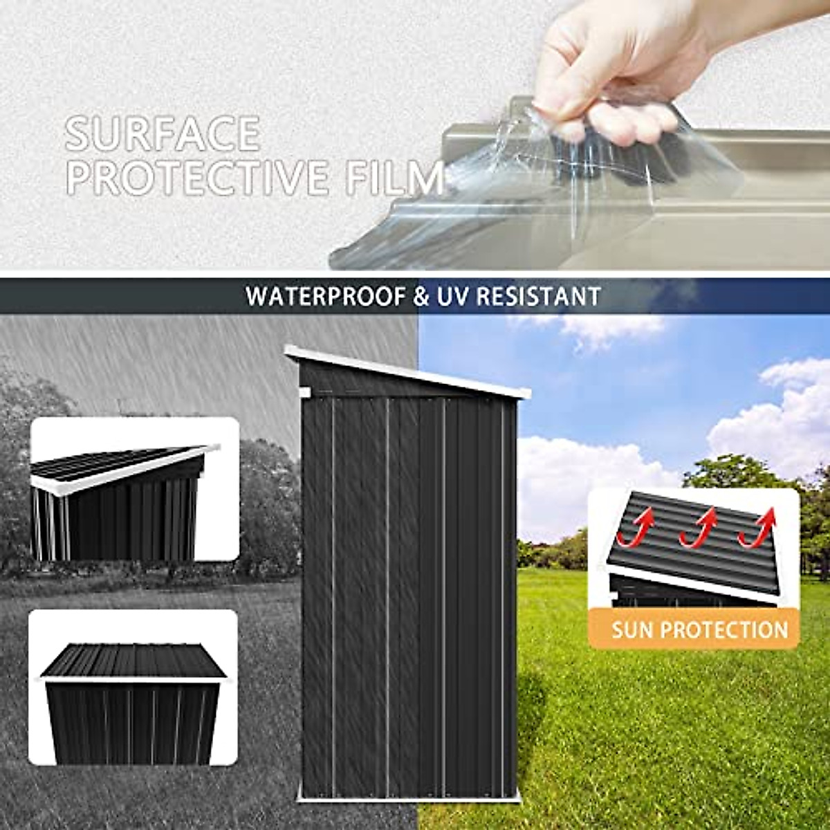 UDPATIO Outdoor Storage Shed 5x3 FT, Metal Garden Shed for Bike, Garbage Can, Tool, Lawnmower, Outside Sheds & Outdoor Storage Galvanized Steel with Lockable Door for Backyard, Patio, Lawn, Dark Grey