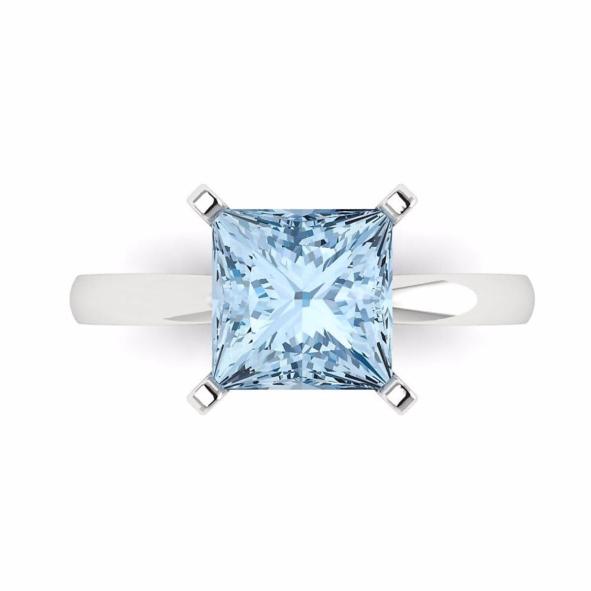 Clara Pucci 3.0 ct Princess Cut Solitaire Natural Sky Blue Topaz gemstone Bridal Wedding Anniversary Engagement Ring 14k White Gold
