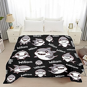 Cute Custom Shark Blanket,Personalized Gifts for Women Men, Soft Flannel Bed Throws Lightweight Plush Quilts for Bedroom Sofa Decoration 60"x80" for Adult