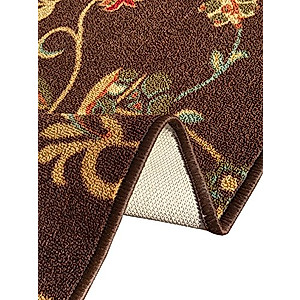 Kapaqua Rubber Backed Mat 18" x 31" Brown Floral Doormat Accent Non-Slip Entry Rug RAN1228-1X2