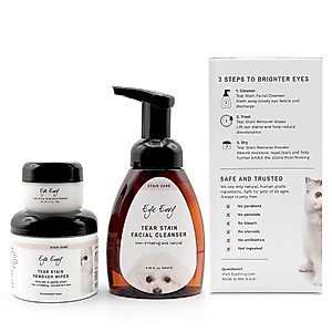 Eye Envy 3 Step Tear Stain Remover Kit for Cats | Clean, Stain-Free Eyes in 7 Days | Contains: Cleanser 8.45 fl.oz, Wipes 60 Count and Powder 0.5oz | Non-irritating and Natural