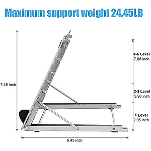 Laptop Stand Upgraded, Adjustable Portable Laptop Holder for Desk, Aluminum Ventilated Notebook Riser for MacBook Air Pro, More 10-15.6 inches PC Computer, Tablet, iPad (Silver)