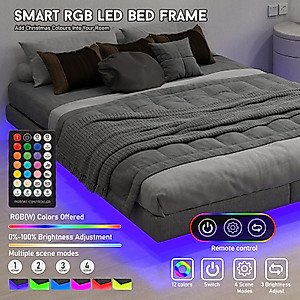 Anyhave 10.6" High Queen Floating Bed Frame Queen Size with LED Lights, Heavy Duty Metal Slats Support, No Box Spring Needed/Noise-Free/Large Under Bed Storage/Easy to Assemble