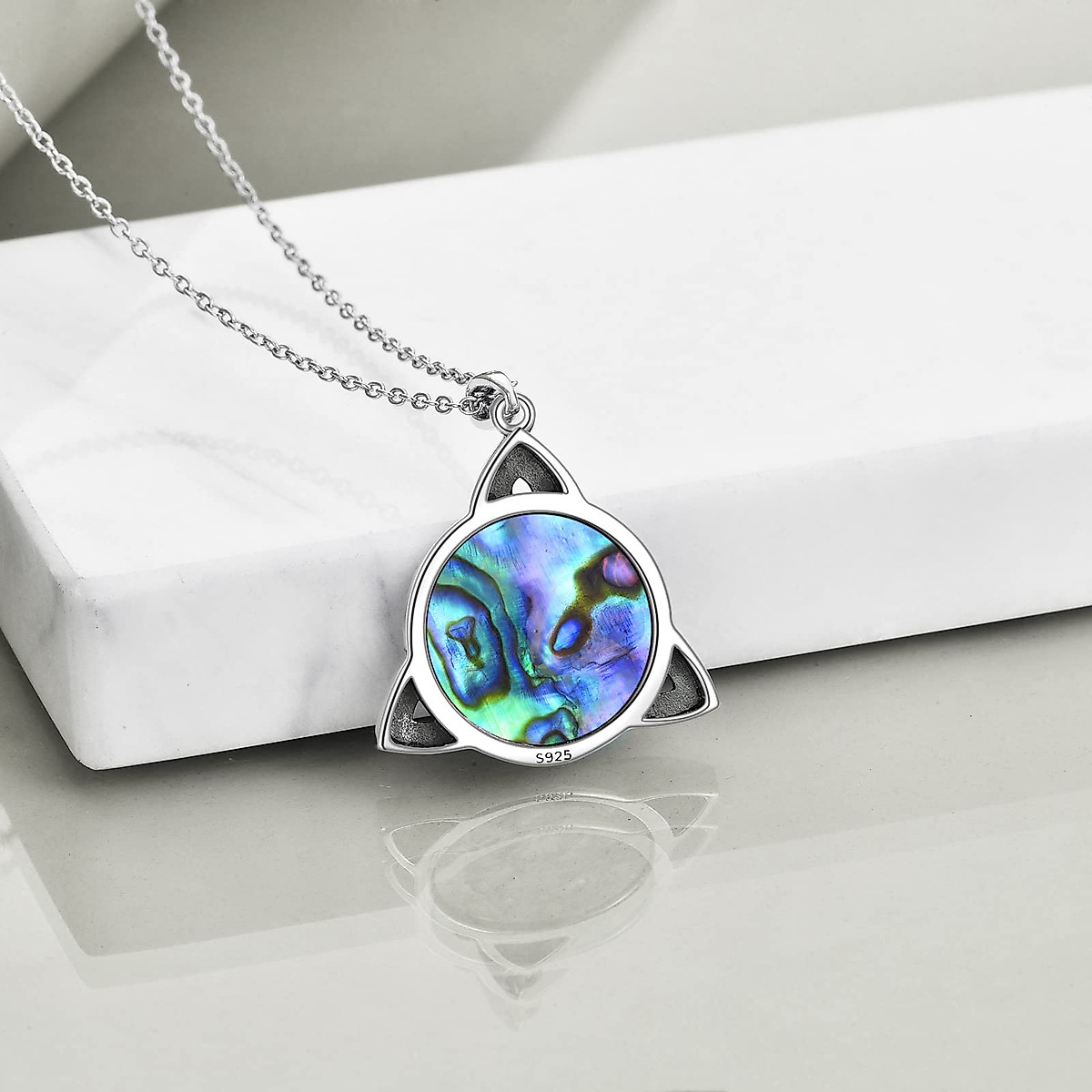 WINNICACA Celtic Knot Necklace Sterling Silver Celtic Pendant Jewelry Good Luck Vintage Triquetra Irish Abalone shell Celtic Necklace for Women Birthday Gifts