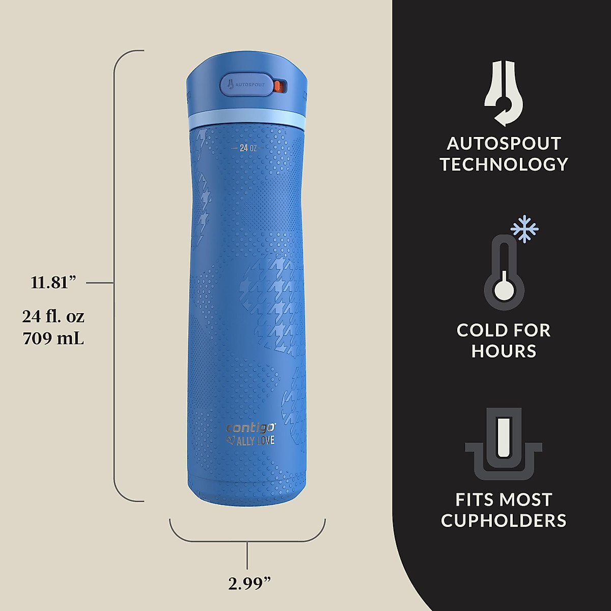 Contigo X Ally Love Ashland Chill 2.0, AutoSpout Lid, 24oz, Stellar Jay Cowhide Couture
