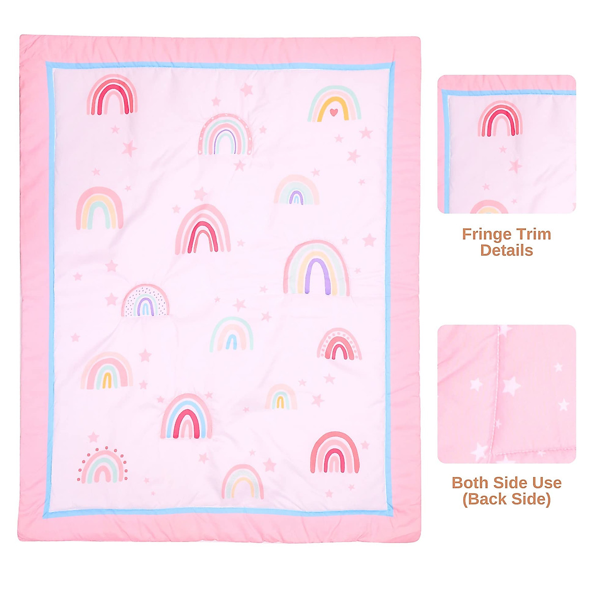 Baby Bees 3 Pieces Rainbow Crib Bedding Sets for Boys and Girls | Baby Bedding Set of Crib Fitted Sheet, Quilt for Standard Size Crib