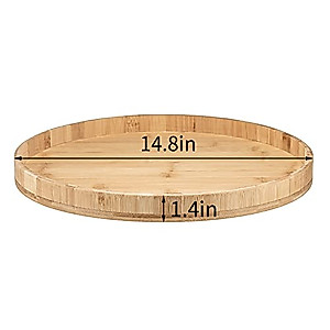 Extra Large Round Serving Tray Without Handle, Bamboo Wood Circle Tray, Decorative Food Tray for Ottoman, Coffee Table, Breakfast, Drinks
