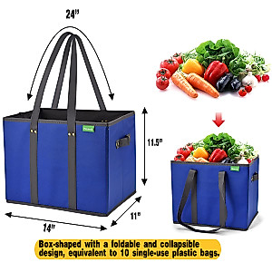 NERUB Reusable Grocery Bags Shopping Bags Grocery Tote Bag with Reinforced Bottom Heavy Duty Handles (Set of 3, Blue/Gray/Wave)
