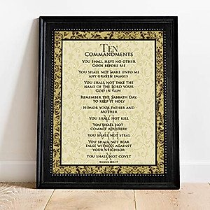 "The Ten Commandments"-Exodus 20:3-17-Bible Verse Wall Art-11 x 14" Scripture Wall Sign-Ready to Frame. Religious Typographic Poster Print for Home-Office-Church Décor. Perfect Christian Gift!