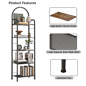 COVAOQD Book Shelf 5 Tier Slim Bookshelf Standing Shelf Slim Shelving Unit for Bedroom, Bathroom, Home Office