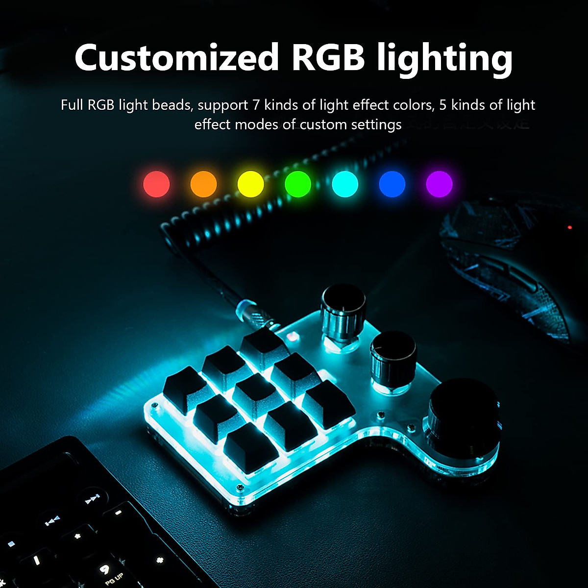One Handed Programmable Mechanical Keyboard, 9 Keys 3 Knobs RGB Programmable Macro Keyboard, Custom Shortcut, Dual Mode Connection, Gaming Keyboard!
