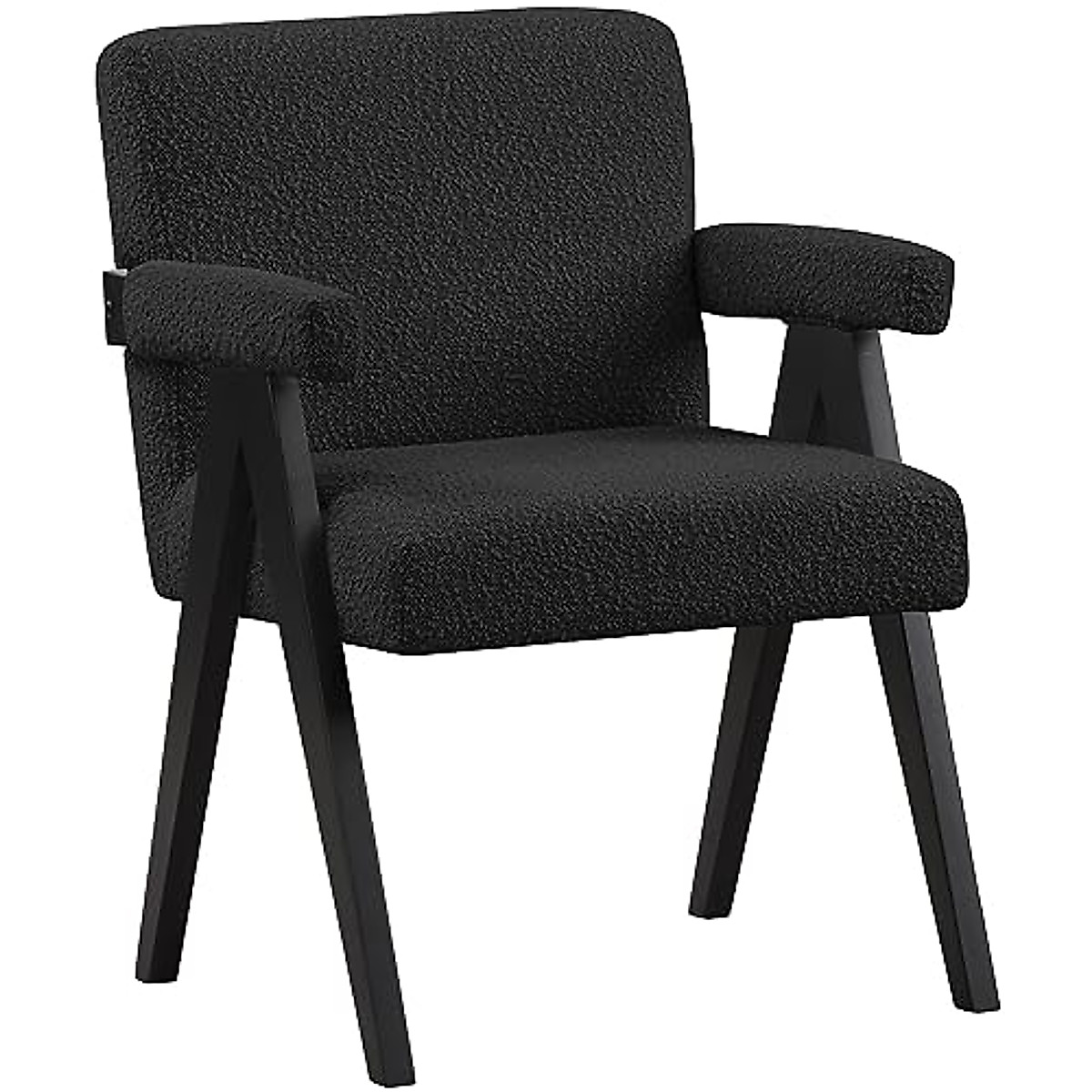 Meridian Furniture 481Black Woodloch Collection Mid-Century Modern Boucle Fabric Upholstered Accent Chair with Rich Black Boucle Fabric, Black Finish Solid Wood, 24.5" W x 23.5" D x 32" H, Black
