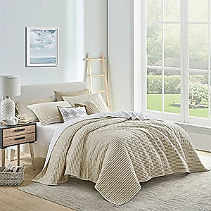 SHALALA King Size Quilt Sets,Kahki and White Striped Quilt Bedding Set,Soft Microfiber Bedspread and Coverlet with 2 Decorative Pillowsfor All Season (King,5pcs,106inches x 96inches)