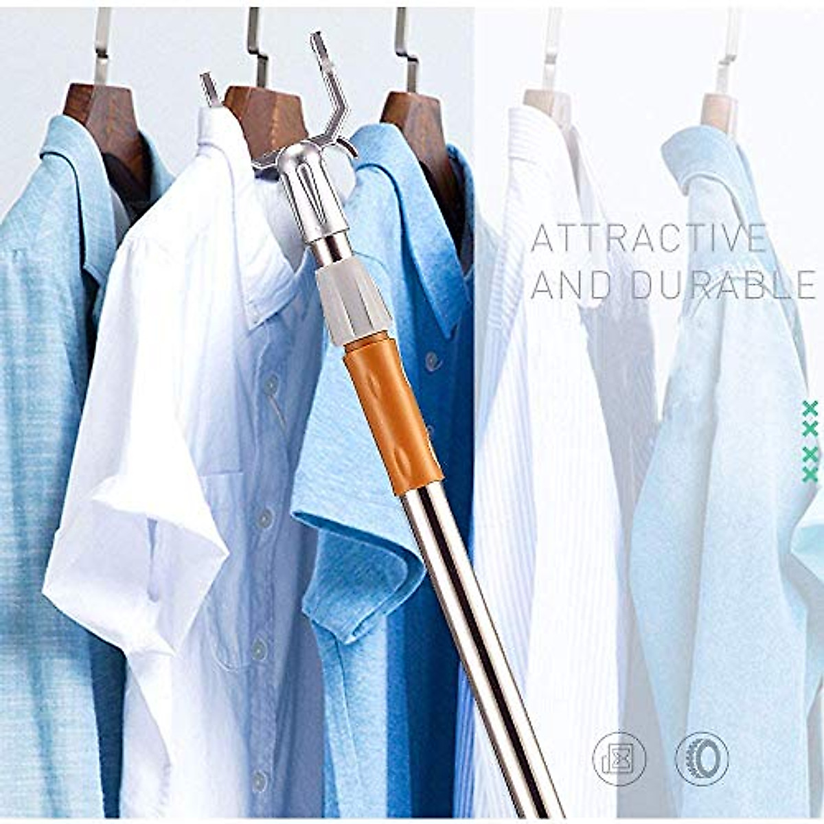 Seasonfall 63 Inch Long Reach Stick for Hanging Clothes Closet Poles for Reaching Clothes Extendable Reach Pole with Hook Retractable Adjustable Rod for Ceiling and Shelf