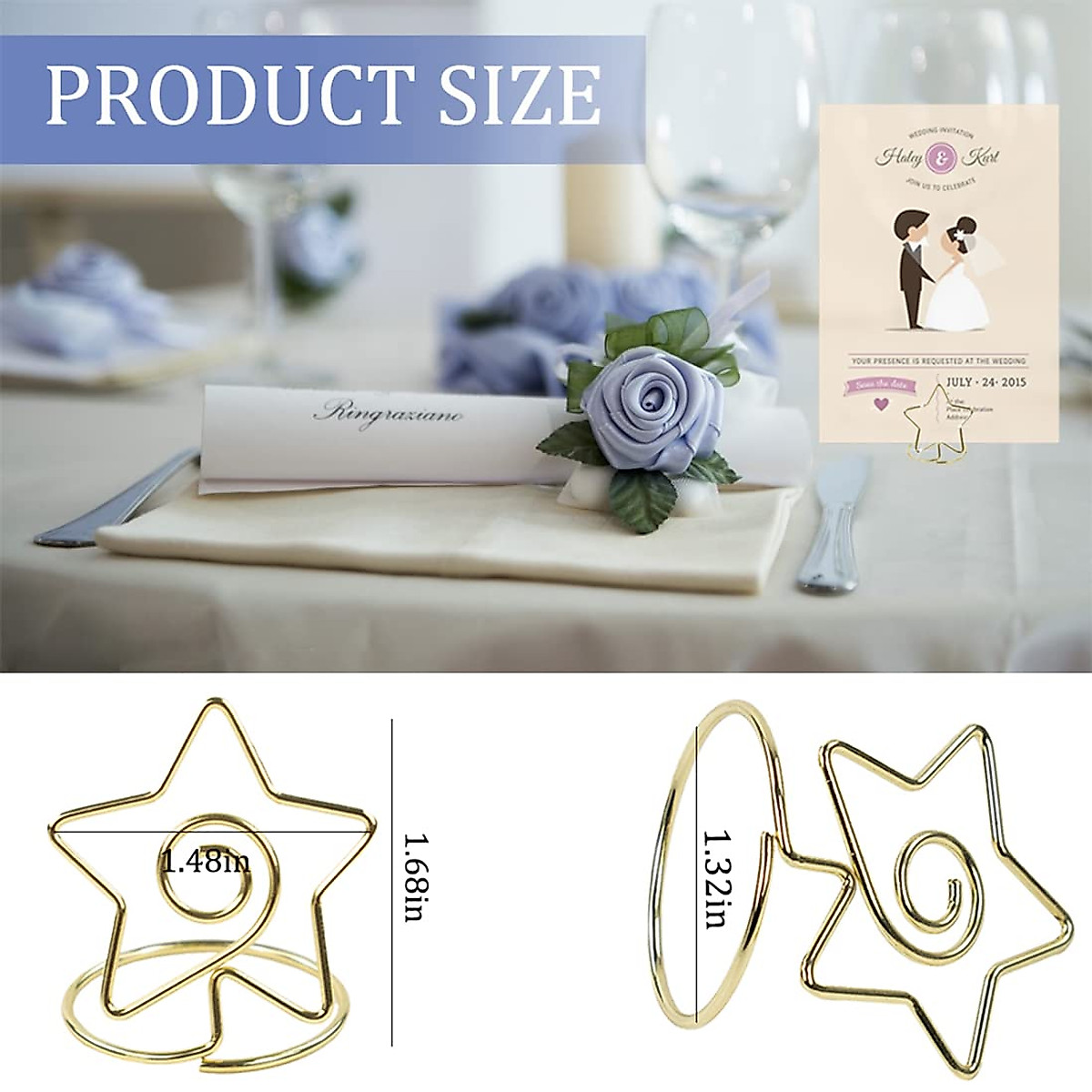 ELANE 20 Pcs Mini Place Card Holders for Weddings,Wedding Table Number Holders Place Card Holders for Table,Table Place Card Holders (Star)