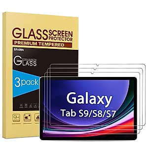 SPARIN 11 inch Screen Protector for Samsung Galaxy Tab S9 FE/Tab S9/ Tab S8/ Tab S7, 3 Pack 9H Tempered Glass Compatible with S Pen, Anti-Scratches and Case Friendly