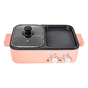 TFCFL Electric Grill and Hot Pot, 2 in 1 Non-Stick Barbecue Hot Pot Grill with Dual Temp Control, 1200-1500W, 2L, Mini Smokeless Korean BBQ/Shabu (Pink)