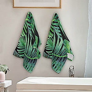 susiyo Bright Green Tropical Leaves Hand Towels Set of 2 Luxury Print Decorative Bathroom Towels Super Soft Highly Absorbent Multipurpose Towels for Yoga Gym Spa Hotel Bathroom Kitchen 28x14 Inch