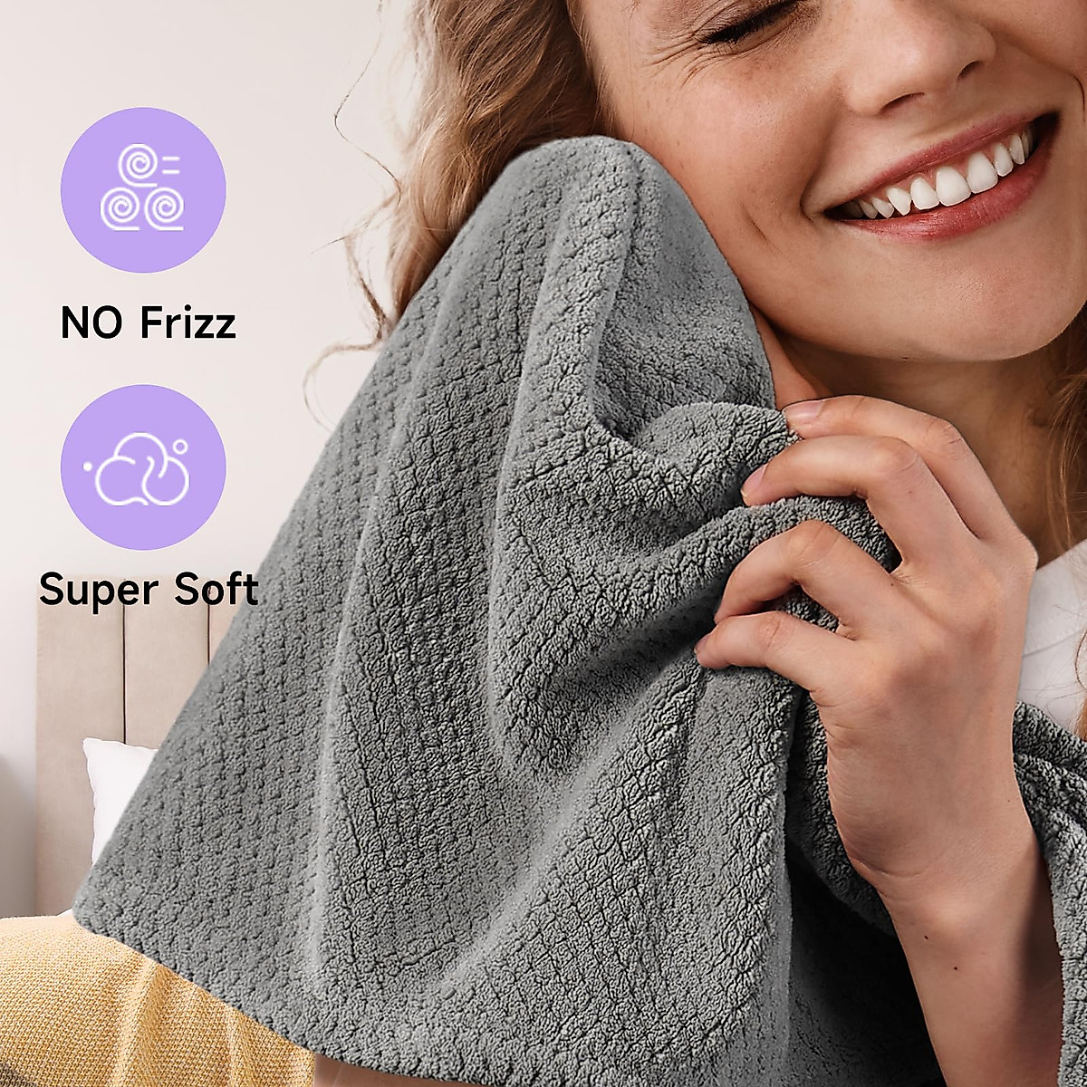 Umisleep 3 Pack Microfiber Hair Towel Wrap for Curly Hair, Super Absorbent Hair Drying Towel for Women, Kids, Hair Care Accessories, Hair Turban for Wet Hair (Grey, Camel, Brown)