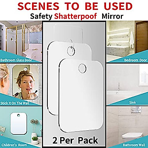 Shatterproof Shower Mirror Fogless for Shaving(2 Pack,Larger 10.7x8 inch)43% Than Original,Unbreakable Deluxe Plexiglass Makeup Mirror,Largest Bathroom Wall Hanging,Portable Handheld Camping,Silver