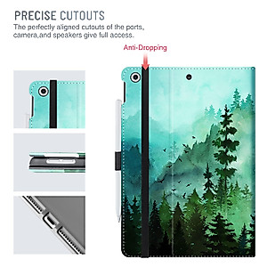 iPad 9th Generation Case, iPad 10.2 Case for iPad 9th/8th/7th Generation, 10.2 Inch iPad Case Girls Women, iPad 9th Gen Multi Viewing Case with Hand Strap/Pocket, [Built in Pencil Holder], Forest